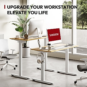 SANODESK Electric Standing Desk 48 x 24 Inches, Height Adjustable Stand Up Desk w/6-Button Controller, Ergonomic Computer Desk for Home Office, White Frame + Natural Tabletop
