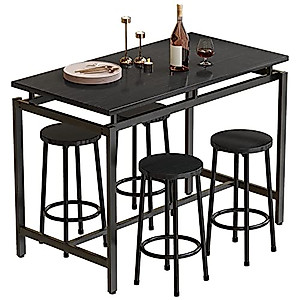 Lamerge Counter Height Dining Table and Chairs Set for 4,5 Piece Bar Table Set,Wood Kitchen Table and 4 Bar Stools for Small Spaces,Apartment, Pub,Dining Room,Black (LCHD-B)