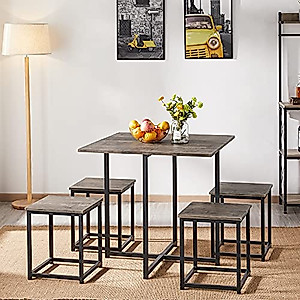 Yaheetech 5-Piece Dining Table Set - Industrial Kitchen Table & Chairs Sets for 4 - Compact Table with 4 Stools & Space-Saving Design for Apartment, Small Space, Breakfast Nook, Drift Brown