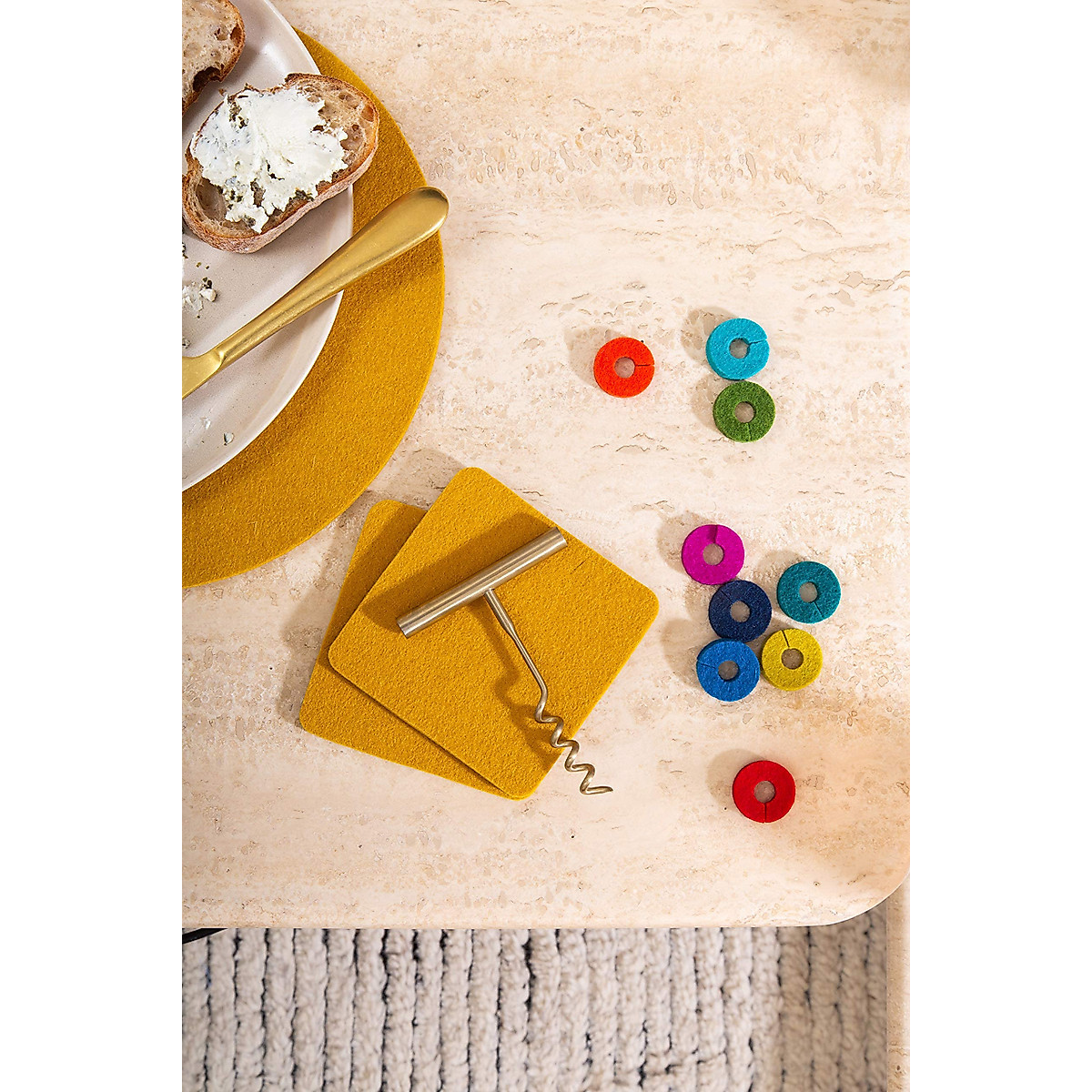 Graf Lantz Wine-O's Wine Glass Identifier - 12 Piece - Round 100% Merino Wool - Eliminate Unknown Glass Syndrome - Rainbow Mix