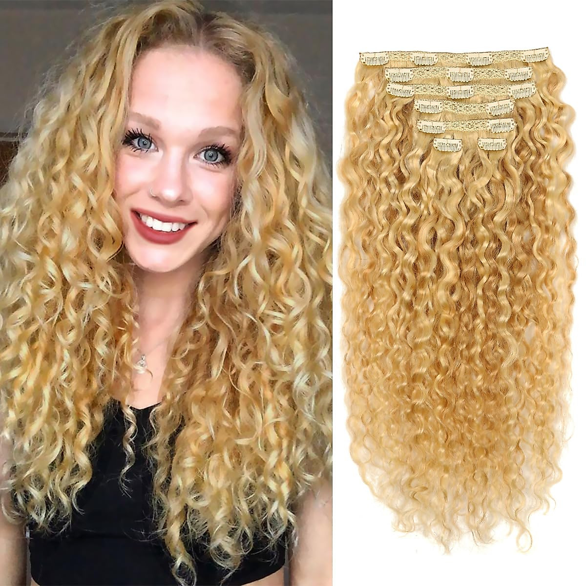 FASHION LINE Brazilian P27-613 Water Wave Blonde Human Hair Extensions Unprocessed Human Hair Bundles Weft 1PC 100g Piano Color (18" 100G Clip In Human Hair P27-613)