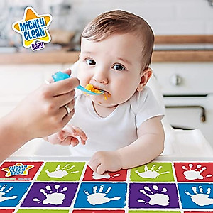 Mighty Clean Baby Disposable Placemat - Super Sticky Toddler and Infant Mat for Feeding on The Go, 24 Count Value Pack (6 Packages of 4 placemats Each)