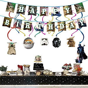 Star Wars Yoda birthday Party Decoration, Yoda Birthday Banner, Cake Top Hat, Hanging Decoration, Yoda Birthday Theme Party Supplies