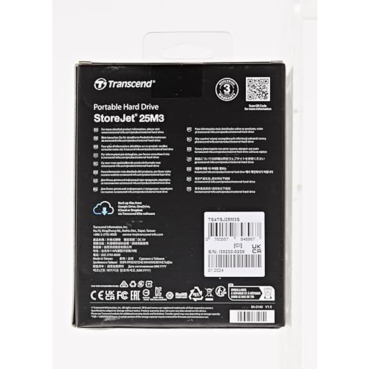 Transcend 4TB SJ25M3, USB 3.1 Portable Hard Drive Rugged, Anti-Shock Resistant, Compact and Lightweight with Lightning-Fast Speeds, One Touch Backup Button, Iron Grey - TS4TSJ25M3S