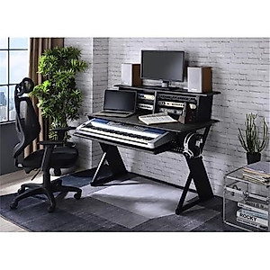 Acme Furniture Rectangular Music Desk Table with Earphone Rack, Black