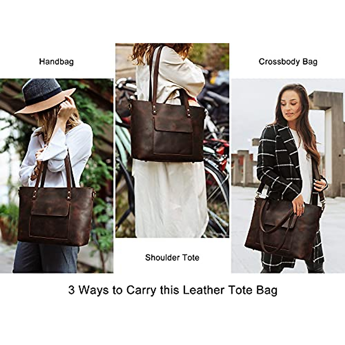 S-ZONE Women Genuine Leather Tote Bag Shoulder Handbag Vintage Crossbody Purse