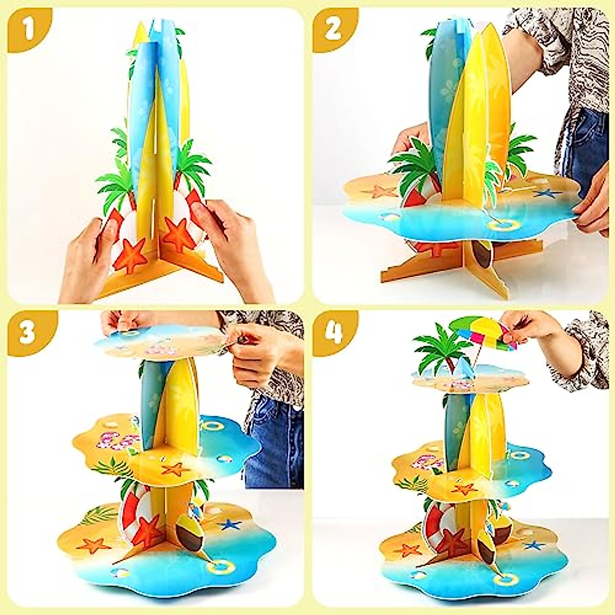 Summer Beach Party Cupcake Stand Decorations 3 Tier Pool Theme Cake Holder Luau Hawaiian Party Dessert Stand Tower for Kids Office Classroom Beach Birthday Party Baby Shower Wedding Party Supplies