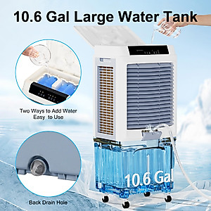 Landeagle Swamp Cooler, 3288CFM Evaporative Air Cooler with 10.6-Gal Water Tank, Evaporative Cooler with Water Level Alarm, 3 Speeds, 12H Timer, Air Cooler for Indoor Outdoor Patio Garage Use(42IN)
