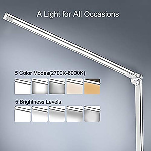 AFROG Multifunctional LED Desk Lamp with Wireless Charger, USB Charging Port, 5 Lighting Modes,5 Brightness Levels, Sensitive Control, 30/62 min Auto Timer, Eye-Caring Office Lamp with Adapter