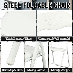 Kathfly 6 Pcs Steel Folding Chair Set Foldable Chair with Padded Seat Cushioned Metal Folding Chair Portable Stackable Commercial Seat for Reception Meeting Room Office, 330lbs Capacity (White)