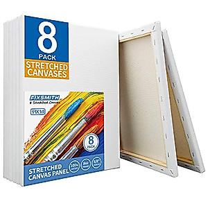 FIXSMITH Stretched White Blank Canvas - 11x14 Inch, 8 Pack, Primed,100% Cotton,5/8 Inch Profile of Super Value Pack for Acrylics,Oils & Other Painting Media