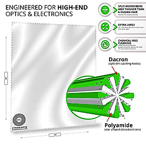 Python Premium Cloth for High Definition Lenses, Glasses, Screens and Expensive Optics - Large Scratch-Free Cleaning & Polish Cloth 12x16in