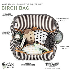 Parker Baby Diaper Backpack - Large Diaper Bag with Insulated Pockets, Stroller Straps and Changing Pad -"Birch Bag" - Cream