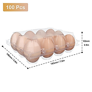 KUKLIPJIM 100 Pack Bulk Egg Cartons, Clear Plastic Chicken Egg Holders, Egg Tray Carton Holder for Home & Kitchen, Farm & Market Use, An Eco-Friendly Egg Storage Solution, 12 Grids(Medium Size)