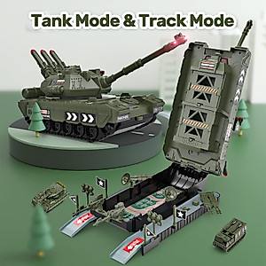 CUTE STONE Military Vehicles Set, Tank Toy Set with Realistic Light and Sound, Rotating Turret and Missile, 4 Pack Assorted Alloy Army Vehicles, Great Military Toy for Kids Boys