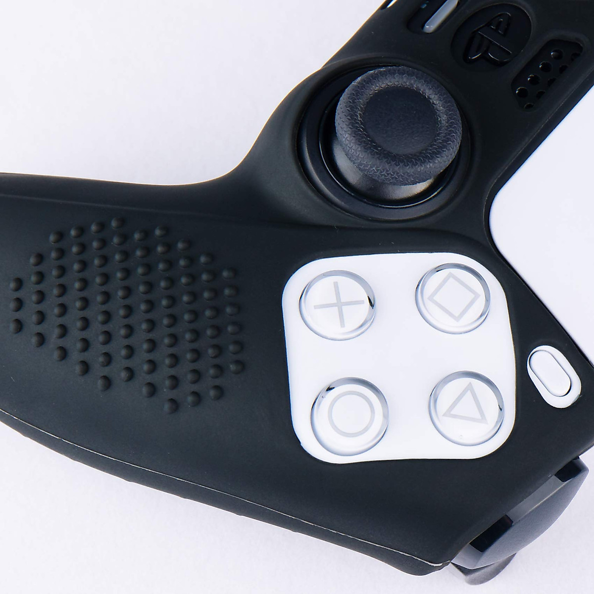 9CDeer 1 Piece of Silicone Studded Dots Protective Sleeve Case Cover Skin + 6 Thumb Grips Analog Caps for PS5 Controller, Black