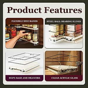 Vertical Spice - 4x2x11 DC - Storage Organizer Drawer with 2 Tiers - Heavy Duty - Size: 4.6" Width x 10.75" Height x 10.6" Depth - MADE IN USA