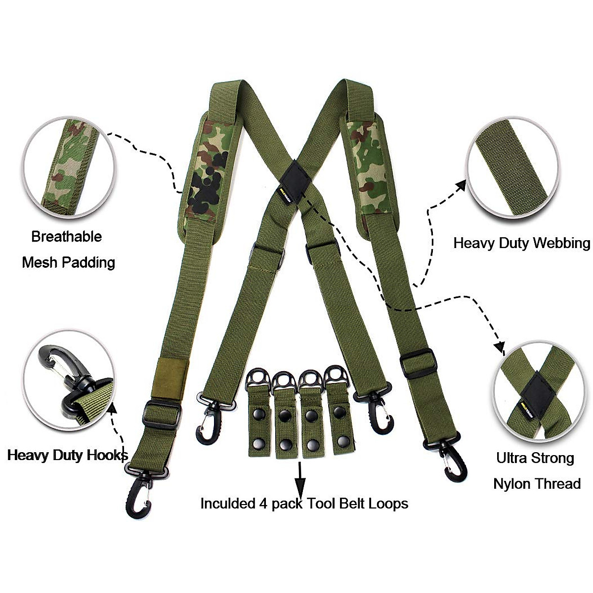 MELOTOUGH Tactical Duty Belt suspenders Police Suspenders Law Enforcement for Duty Battle Belt Suspenders with Padded Adjustable tool belt Suspenders Camo Green