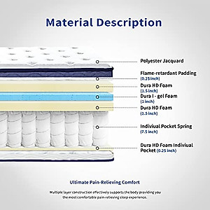 Olee Sleep 12 Inch Midnight Euro Top Gel Memory Foam Spring Hybrid Mattress, Mattress In a Box, CertiPUR-US Certified, Queen