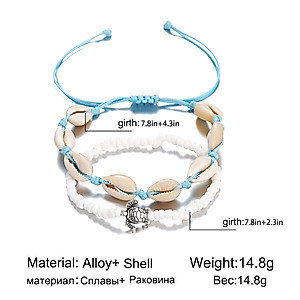 Aluinn Boho Turtle Layered Shell Anklet Set Silver Ankle Bracelets Beaded Foot Chain Beach Foot Jewelry Accessories for Women summer gifts