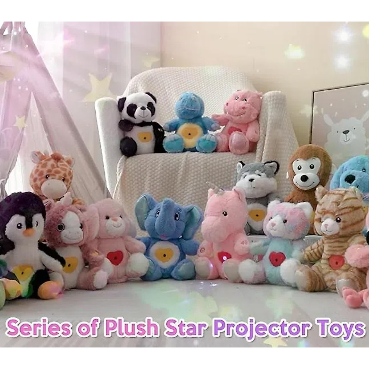 Cuteoy Plush Pink Unicorn Star Projector Musical Adjustable Singing Night Light Stuffed Animals Glowing Plushies Toy Gifts for Kids Birthday Easter Christmas,13''