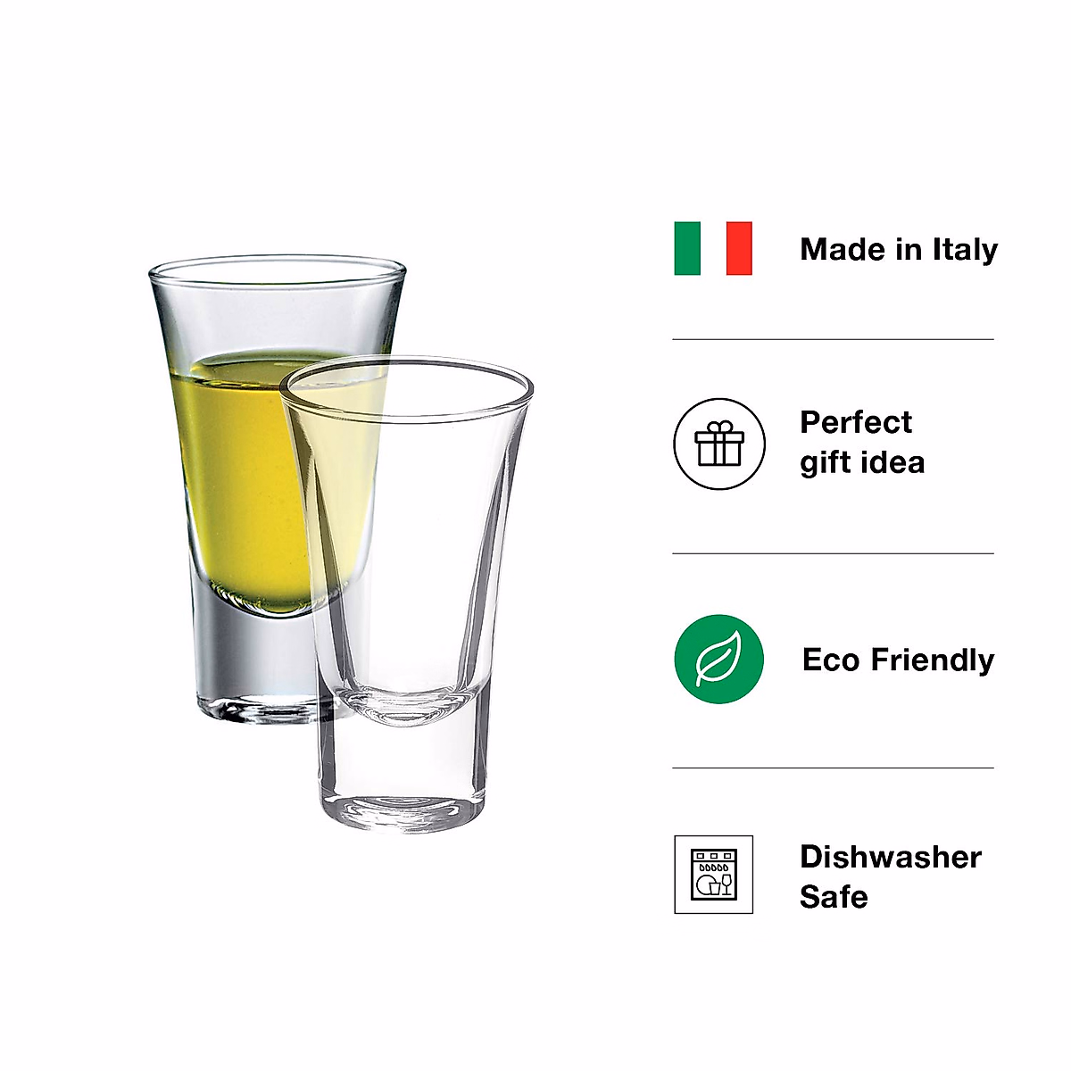 Bormioli Rocco Dublino Collection Shot Glasses - Set of 6 Clear Shot Tumblers With Heavy Base – 2-Ounce Shooter Glass For Spirits & Liquors – Classic European Design Drinkware For Bar, Pub & Home Use