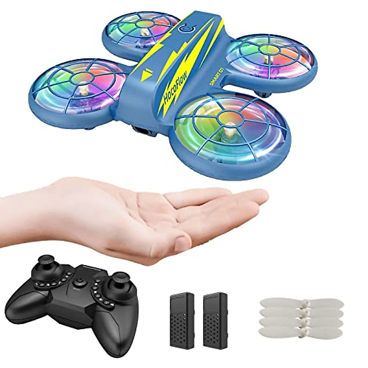 HocoFLow RC Drone for Kids Mini Drone with Lights Kids Drone Altitude Hold Headless Mode Stunt Drones for Kids 6-12 (Blue)