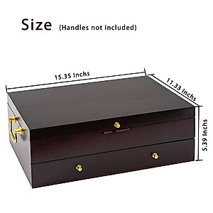 GENRICE Wooden Silverware Chest without Silverware Double-layer, Silverware Box Storage for Silver, Silverware Case with Handle and Felt Lined, Flatware Chest for 12 or 16 or more sets of Utensils