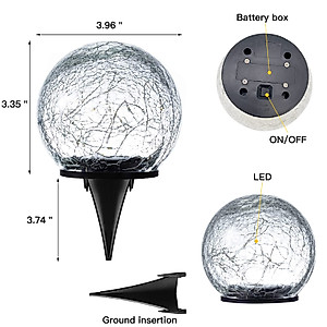 Solar Lights Garden Outdoor,Cracked Glass Ball Waterproof Warm White LED Gifts for Garden Decoration Balcony Patio Walkway Landscape 1 Globe (3.93")