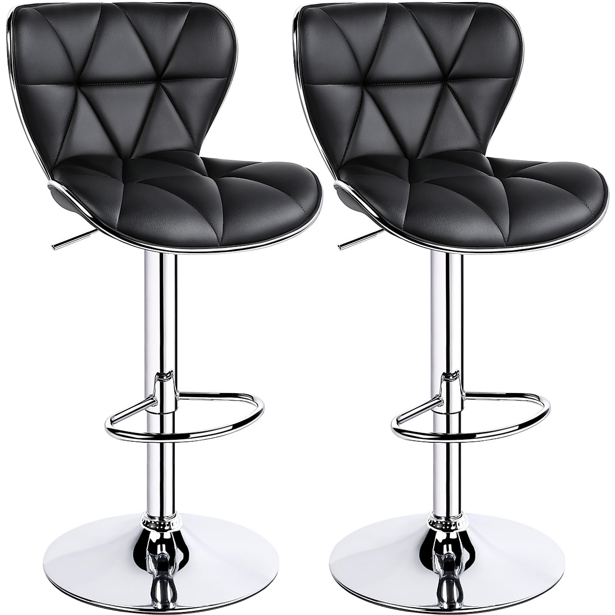 Yaheetech Bar Stools Set of 2, Adjustable PU Leather Swivel Barstools with Shell Back, Bar Chairs with Footrest for Home Kitchen, Black