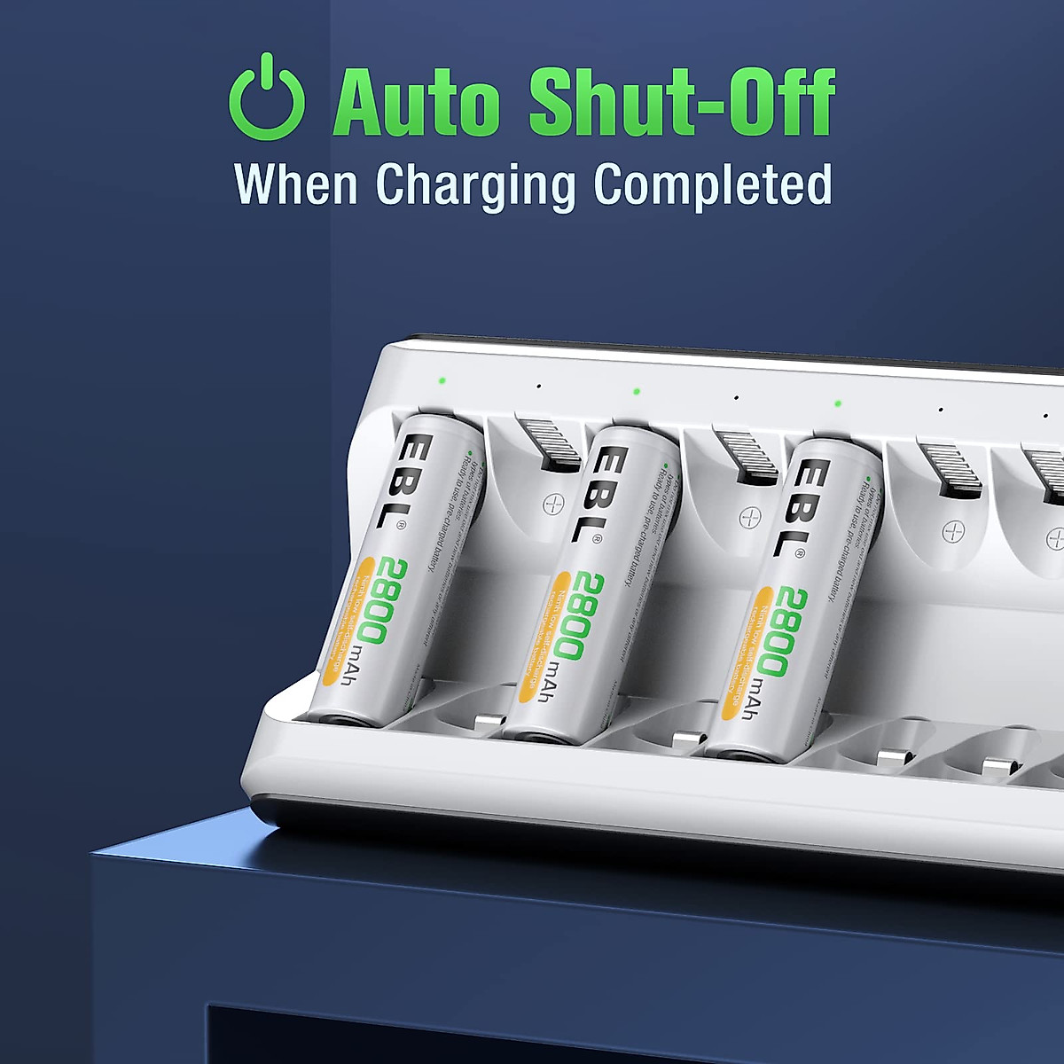 EBL AA AAA Battery Charger, 8-Bay Individual Charger for NiMH NiCD Rechargeable Batteries with AC Plug Fast Charging