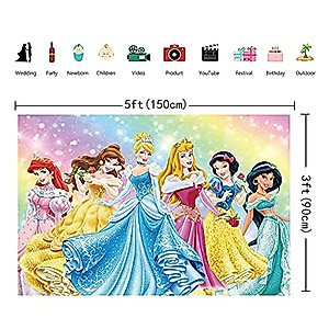 GCH Colorful Princess Backdrop Baby Shower Backdrop Birthday Photography Background Princess Birthday Party Supplies Table Decoration Banner Customized Backdrops (5x3ft)