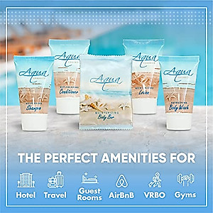 Aqua Organics Hotel Soaps and Toiletries Bulk Set | 1-Shoppe All-In-Kit Amenities for Hotels & Airbnb | 1oz Hotel Shampoo & Conditioner, Body Wash, Body Lotion & 1oz Bar Soap Travel Size | 75 Pieces