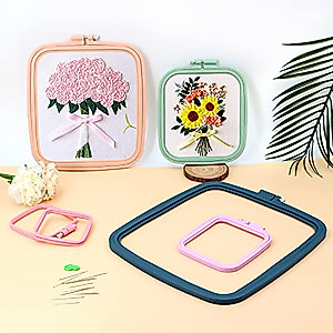 ZOCONE 5Pcs 5 Size Square Embroidery Hoops, ABS Plastic Embroidery Hoops Cross Stitch Hoops Embroidery Frames for Sewing, Needlework, Embroidery Projects (Size-3", 4.3", 6.5", 8.7", 11")