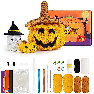 Blyrbnom Crochet Kit Beginners for Adults,Crochet Animals Kits with Step-by-Step Video Tutorials for Kids,Crochet Starter Kit for Beginners,DIY Knitting Supplies (Pumpkin Elf)