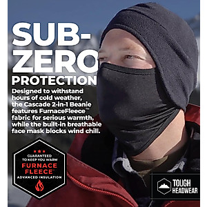 Tough Headwear Skull Cap with Mask Men, Winter Running Gear, Motorcycle Winter Gear, Helmet Liners, Ski Hat, Thermal Beanie