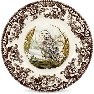 Spode Woodland Dinner Plate, Birds of Prey | 10.5 Inch | Hunting Cabin, Lodge, Birding and Cottage Décor | Made in England from Fine Earthenware | Microwave and Dishwasher Safe (Snowy Owl)