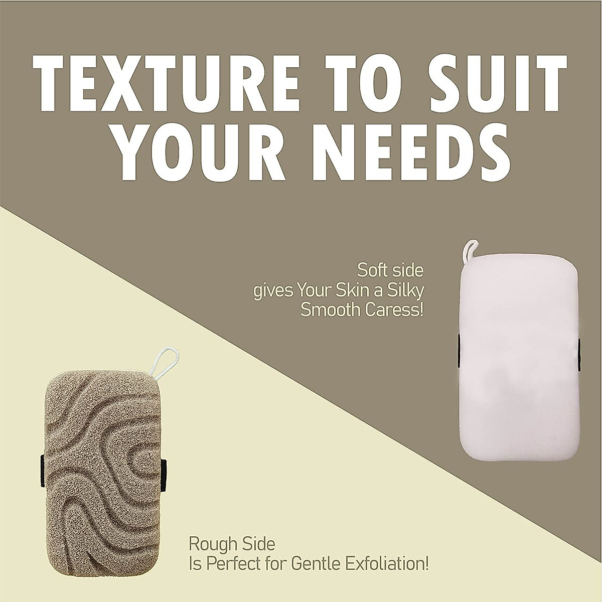 myHomeBody Luxury Mens Loofah Body Exfoliator, Loofah Sponge, Bath Sponge, Beauty Sponge Loofah for Women, 2 Sides, Dual Texture Shower Sponge for Mild Exfoliation and Gentle Cleansing - Body Sponge