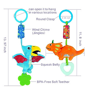 gebra Baby Toys for 0 3 6 9 12 Months, Soft Rattle Wind Chime Car Seat Crib Stroller Toys, Dinosaur Baby Hanging Toys Birthday for Baby Boys and Girls