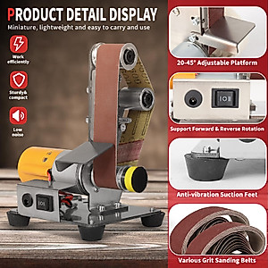 Electric Belt-Sander Polishing-Grinding Knife Sharpener, 7 Speed Adjustable Mini Power Sanding Machine Bench Grinder 13x1.2inch Belts For DIY Model Crafts Jewelry Making, Wood Metal Working