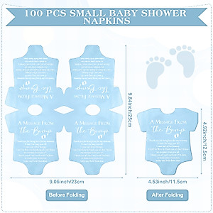 Colarr 100 Pcs Small Baby Shower Napkins Bodysuit Shape Gender Reveal Decorations Party Napkins a Message from the Bump Cocktail Disposable Paper Napkins for Baby Shower Thank You Gift (Blue)