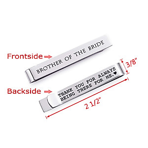 Wedding Gifts Brother Gifts Brother Of The Bride Man of Honor Groomsman Tie Clip Stainless Steel Polished Finish 2 Inches By 3/8 Inch (Brother of the Bride - Thank You)