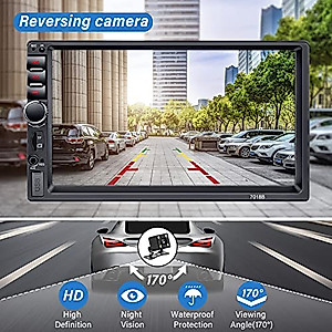 Double Din Car Stereo Bluetooth, 7 Inch Touchscreen Double Din Car Stereo with Backup Camera, Double Din Radio Support Mirror Link/Hands Free Call/FM/Steering Wheel Remote/Fast Charging/TF/USB/EQ/Aux