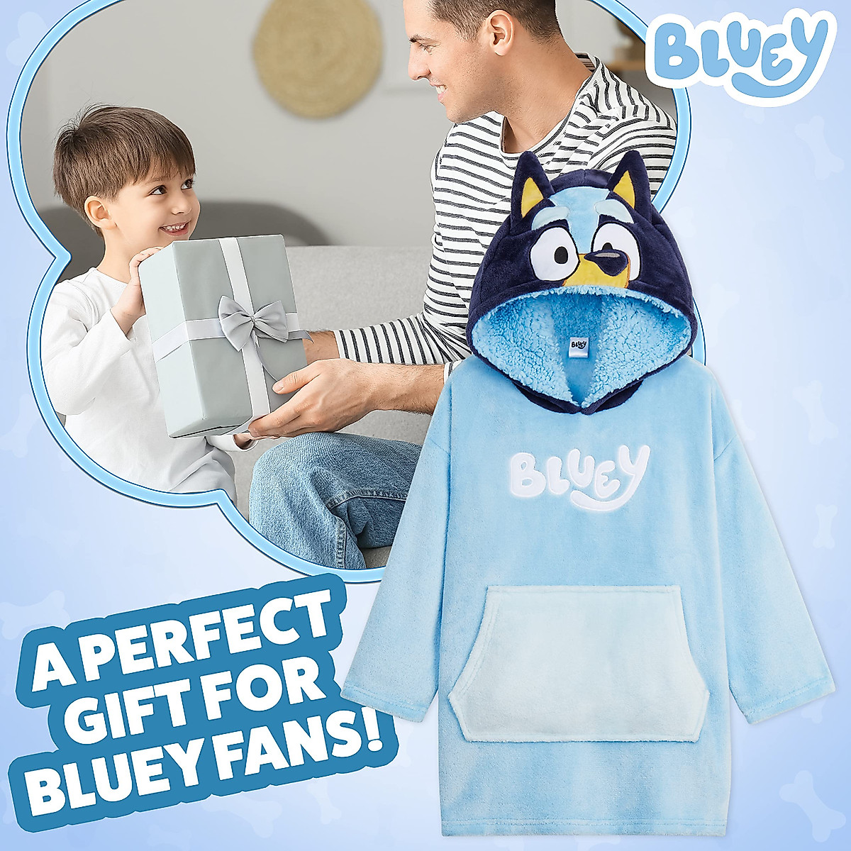 Bluey Girls Fleece Poncho - Cosy Fleece Oversized Hoodies for Kids (Blue/Navy, 4-6 Years)