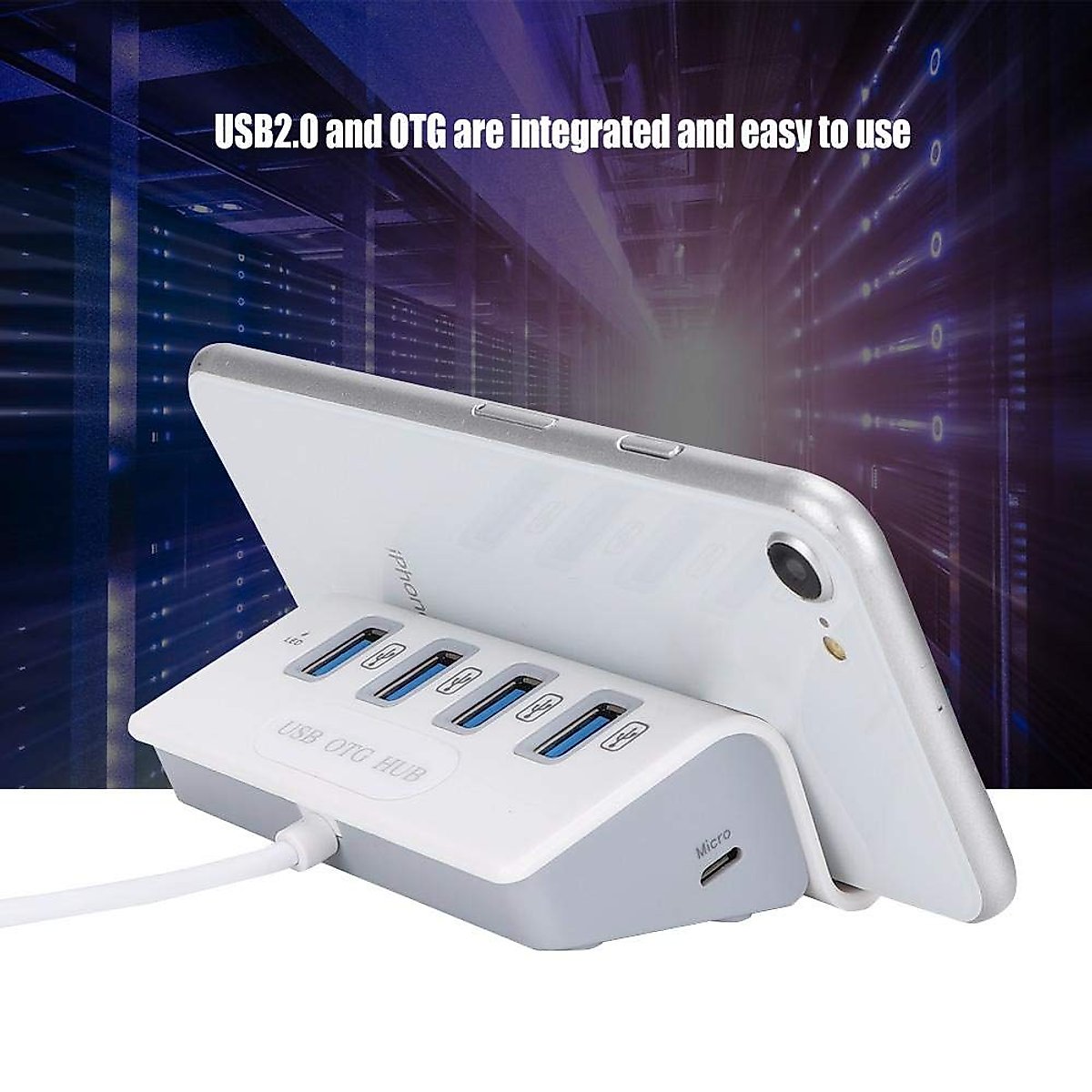 4 Port Multiple Interfaces USB Hub OTG Adapter for Phone Tablet Desktop with 480Mbps Data Transmissiom Rate, Strong Compatibility.