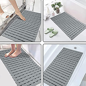 MBOSS Bath Tub Shower Mat Non Slip Bathtub Mats for Bathroom Shower Floor Mat Bath Mats for Shower Tub Anti Slip Shower Mat with Drain Hole and Large Suction Cups (Grey, 27.5 X 15.7 Inch)