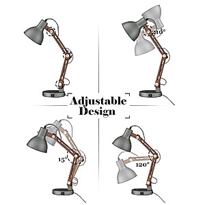 ELYONA Farmhouse Floor Lamp with Grey Desk Lamp, Bedside Table Lamp with Wireless Charging & USB Ports, Nightstand Lamp with Solid Wood Shelves,Standing Light for Bedroom, Living Room, Office