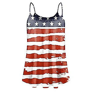 wodceeke Women's Summer Tank Sleeveless Sling American Flag Printed T-shirt Casual Loose Independence Day Tops (Red,M)