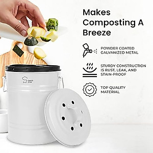 Chef's Star Countertop Compost Bin for Kitchen, Indoor Compost Bin for Kitchen Counter, Small Composter for Kitchen Counter, with Charcoal Filter, Airtight Lid, 0.8 Gallon Compost Pail, White