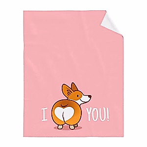 FeHuew Pink Cute Corgi I Love You Soft Throw Blanket 40x50 inch Lightweight Flannel Fleece Blanket for Couch Bed Sofa Travelling Camping for Kids Adults
